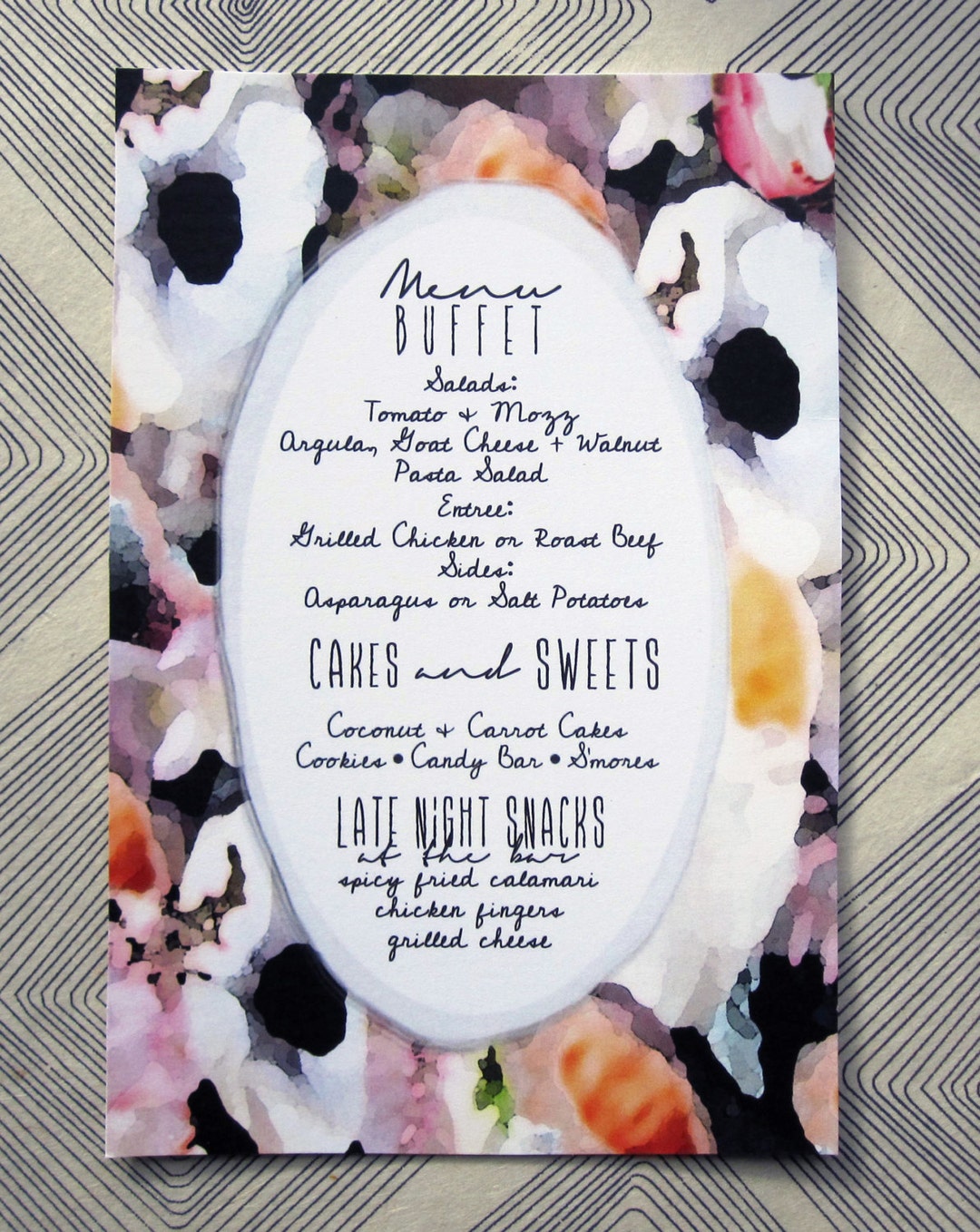 Menu Card: Watercolor Floral OVAL DESIGN - Etsy