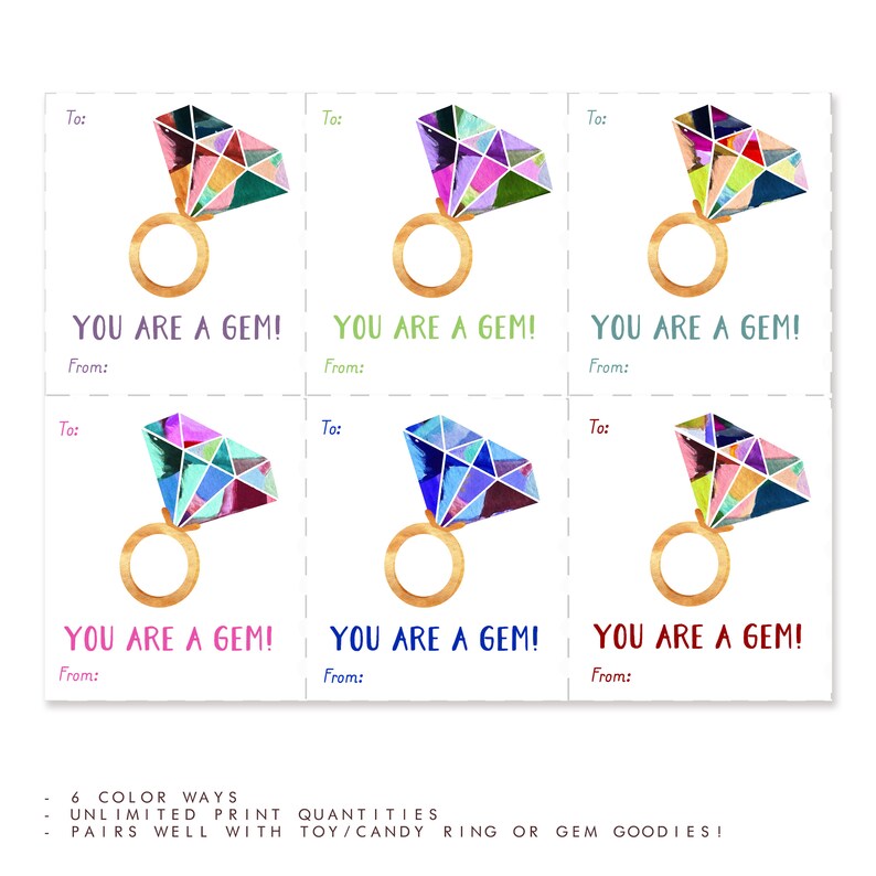 PRINTABLE Valentines for Kids: You Are a Gem DIGITAL DOWNLOAD | Etsy