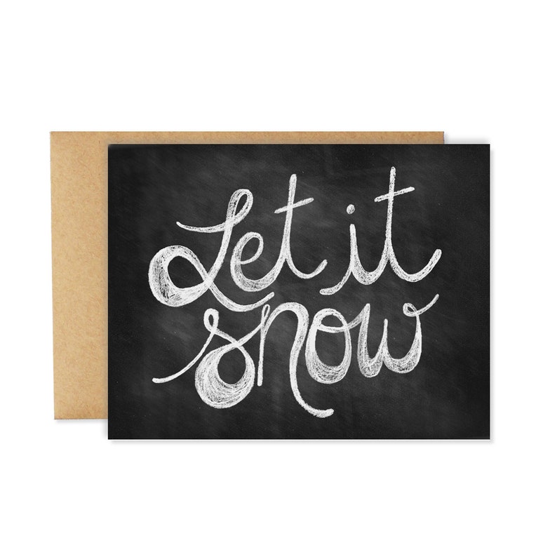Let It Snow Holiday Card Single Card: Hand Lettered Type in White on ...