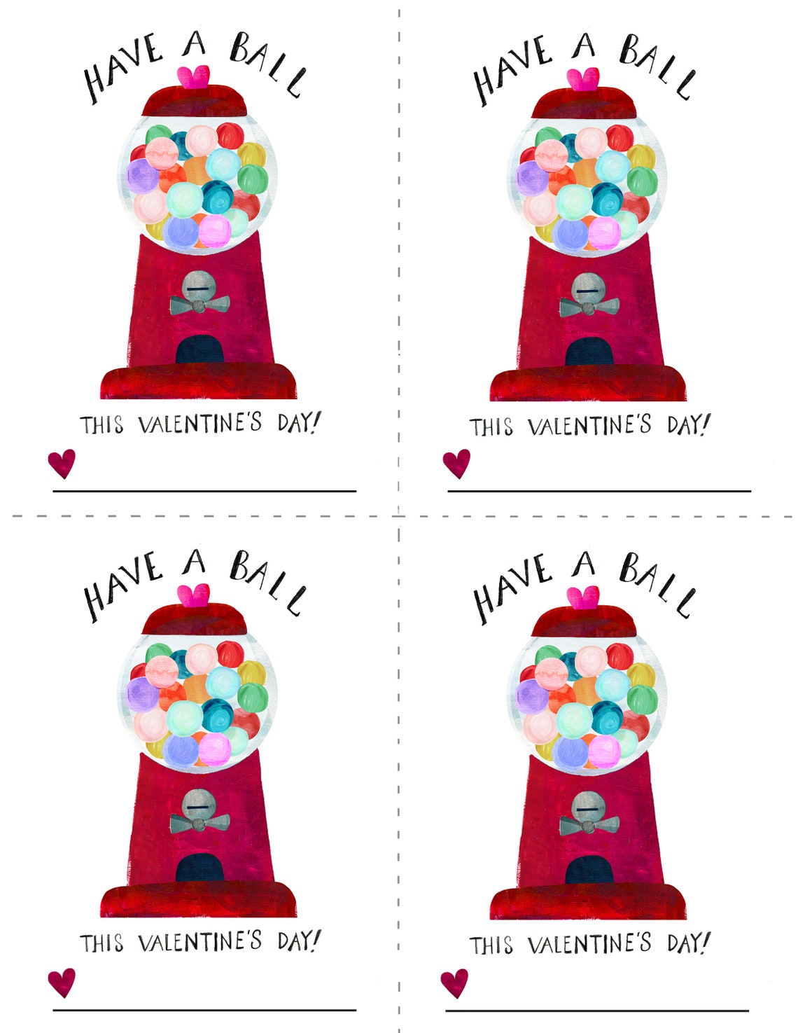 PRINTABLE Valentines Kids: Gumball have a Ball | Etsy