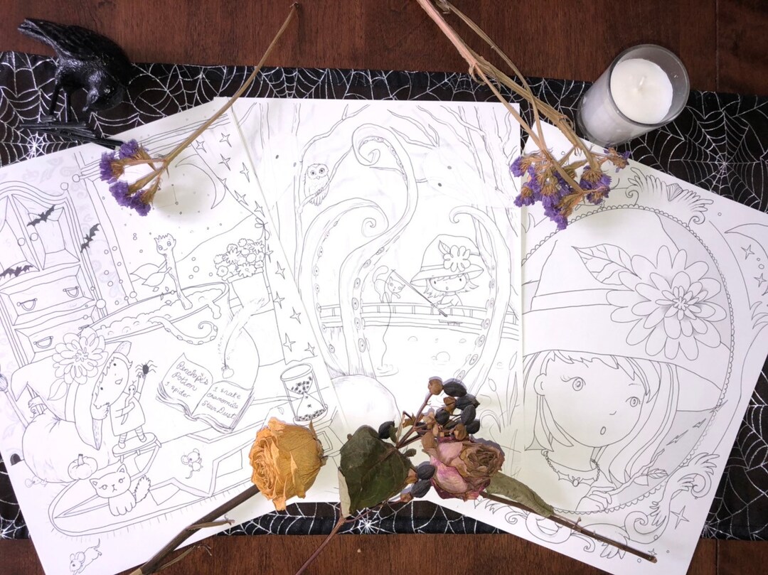 Cute Witch Halloween Coloring Pages Digital Downloadable - Etsy