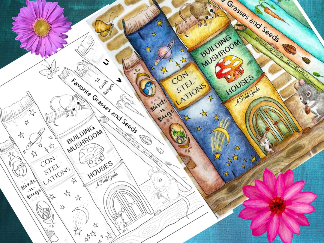 Books and Critters Digital Downloadable Coloring Page - Etsy
