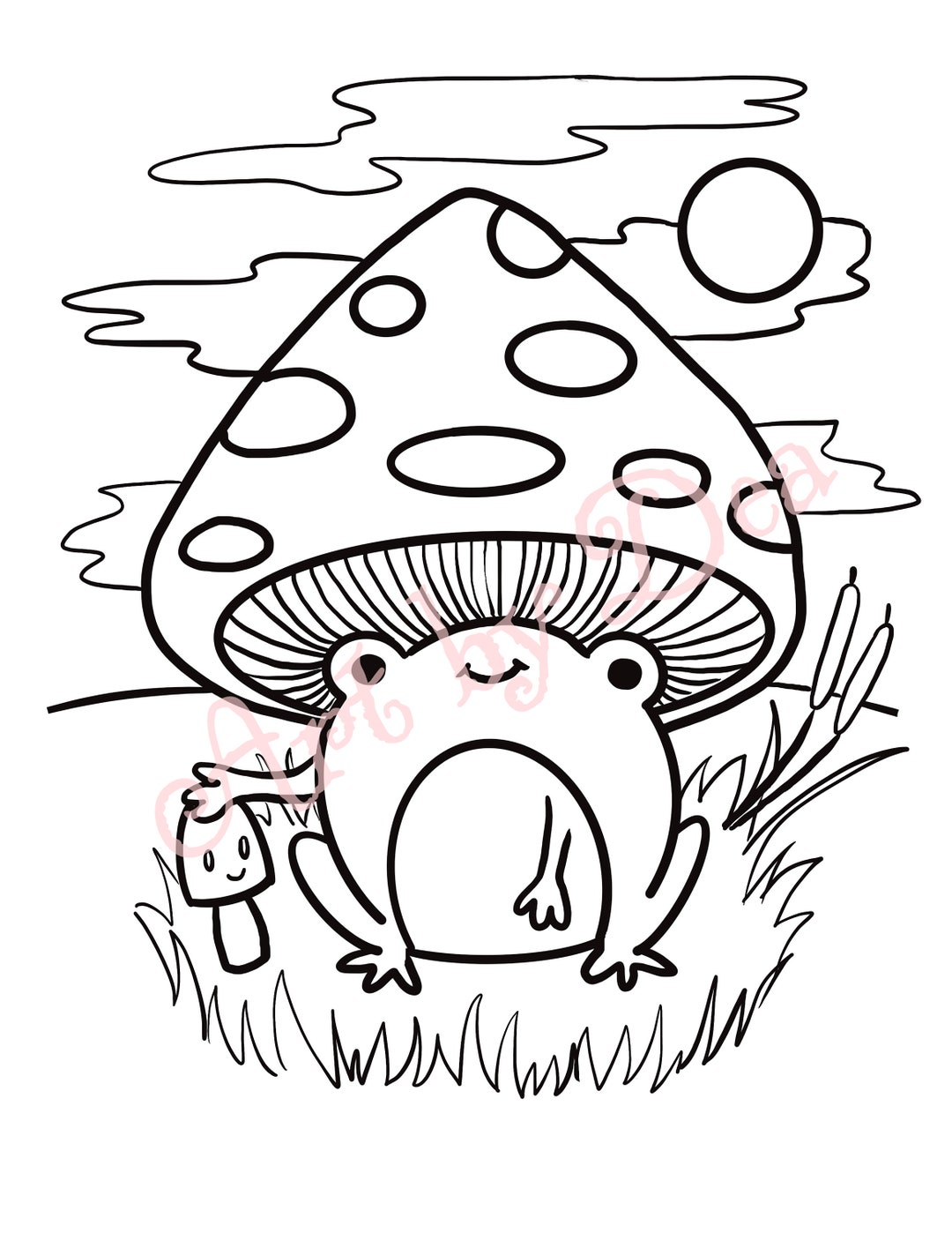 Cute Mushroom Frog Digital Download Coloring Page - Etsy