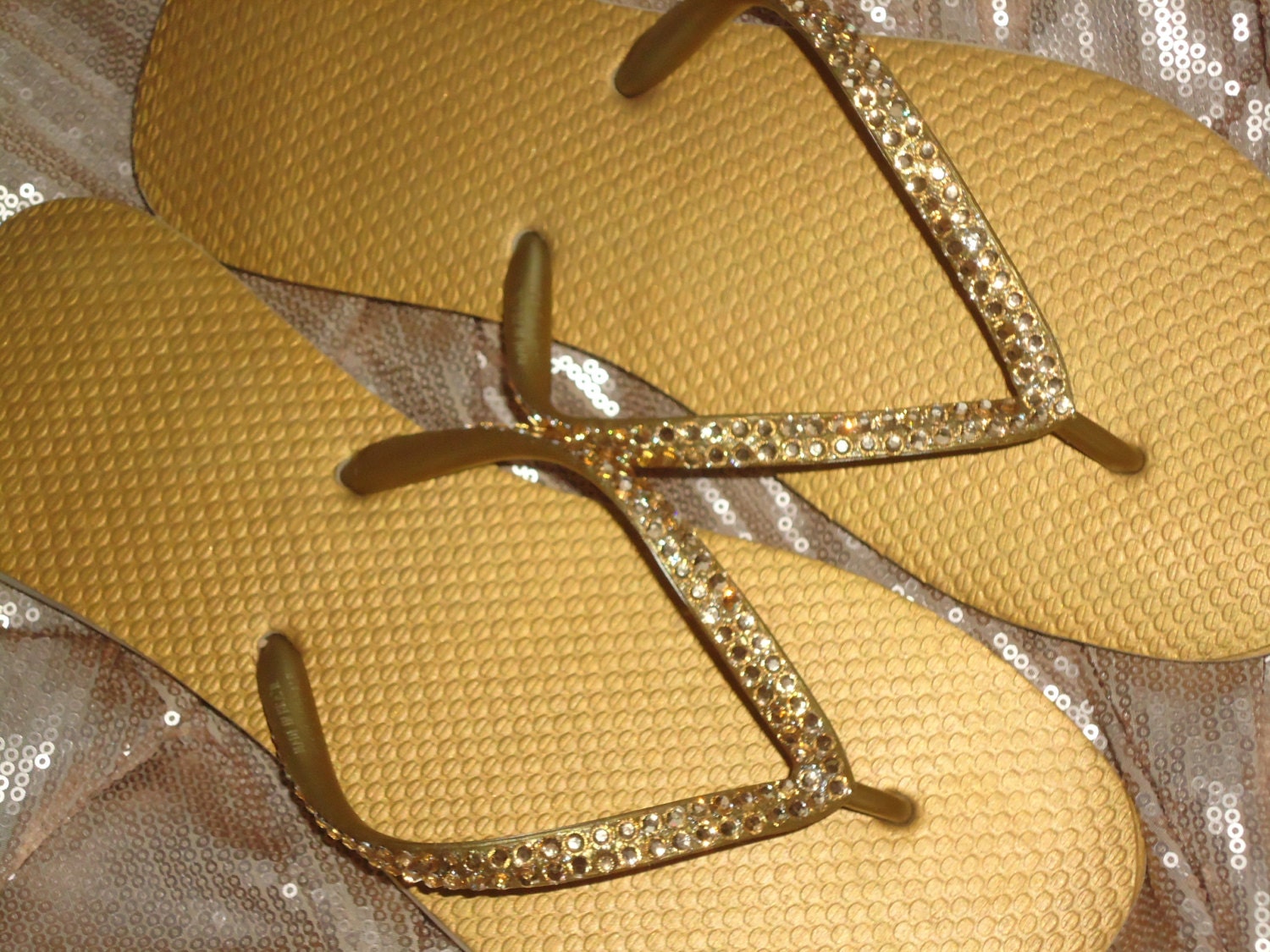 Gold Flip Flops With Gold Crystals Cariris Etsy
