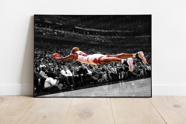 Dennis Rodman Dive Poster, Chicago Bulls Photo Print Poster Flying Man ...