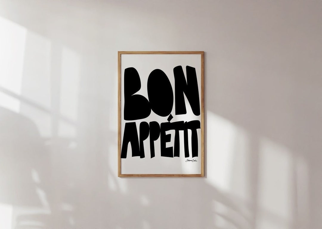 Bon Appetit Poster, Mid Century French Print, Kitchen Wall Art, Bon ...