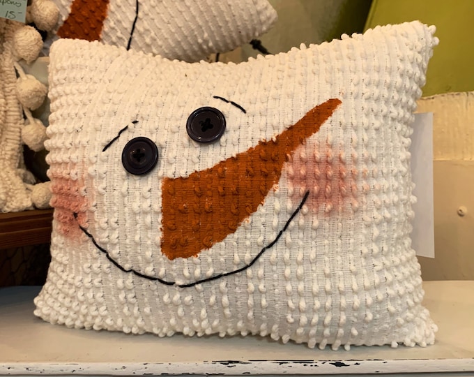 Chenille Snowman Face Decorative Pillow, Hand Painted Snowman Pillow ...