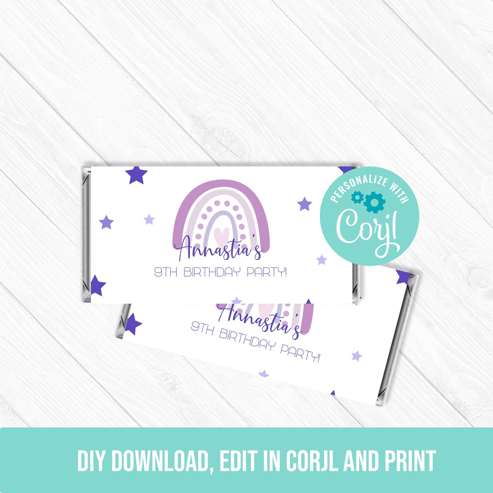 Purple Rainbow Chocolate Wrapper Design Two digital File DIY Party ...