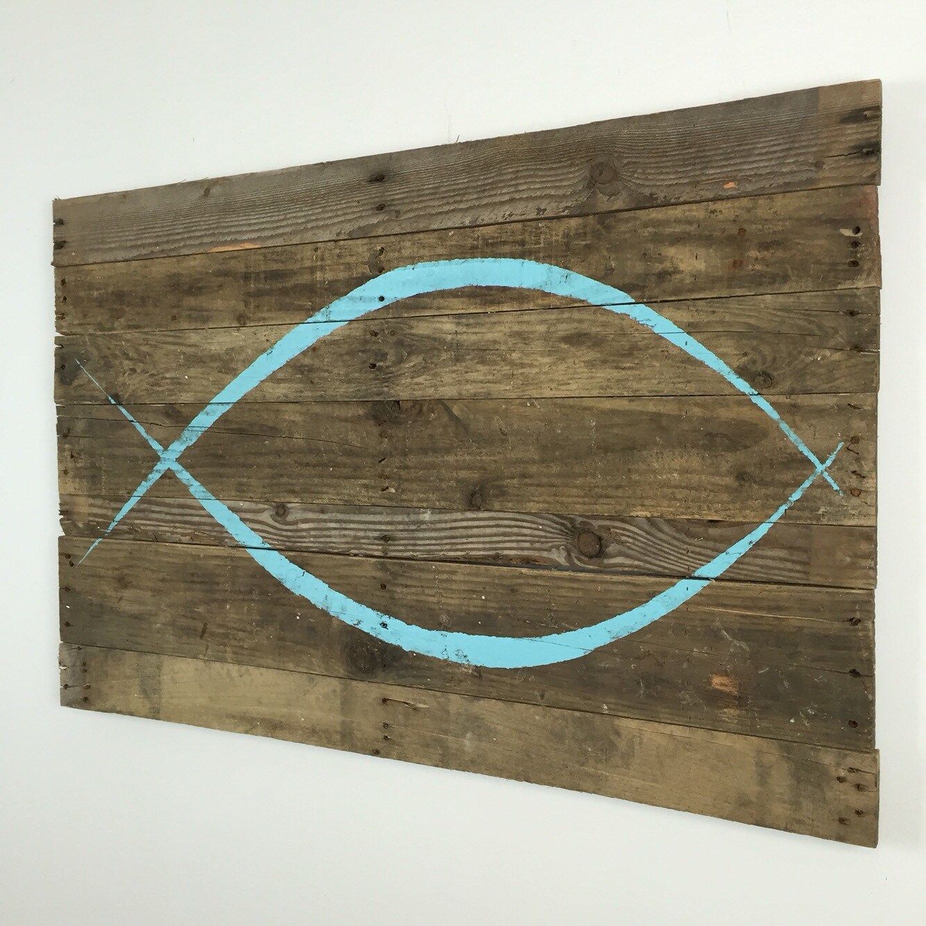 ICHTHYS / Jesus Fish Wall Hanging Blue ICHTHYS on natural | Etsy