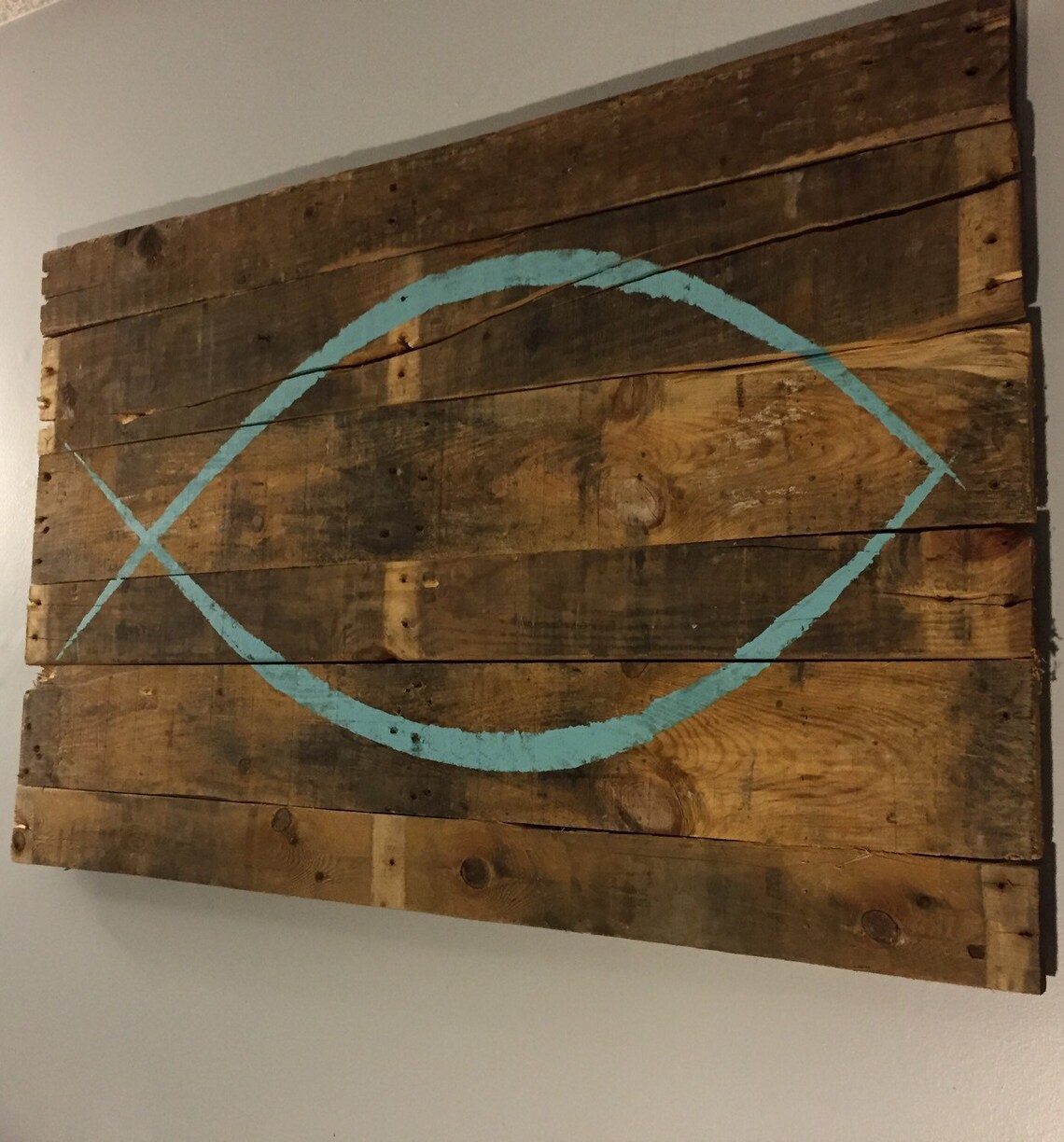 ICHTHYS / Jesus Fish Wall Hanging Blue ICHTHYS on Natural | Etsy