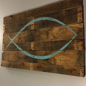 ICHTHYS / Jesus Fish Wall Hanging Blue ICHTHYS on Natural | Etsy