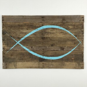 ICHTHYS / Jesus Fish Wall Hanging Blue ICHTHYS on Natural | Etsy