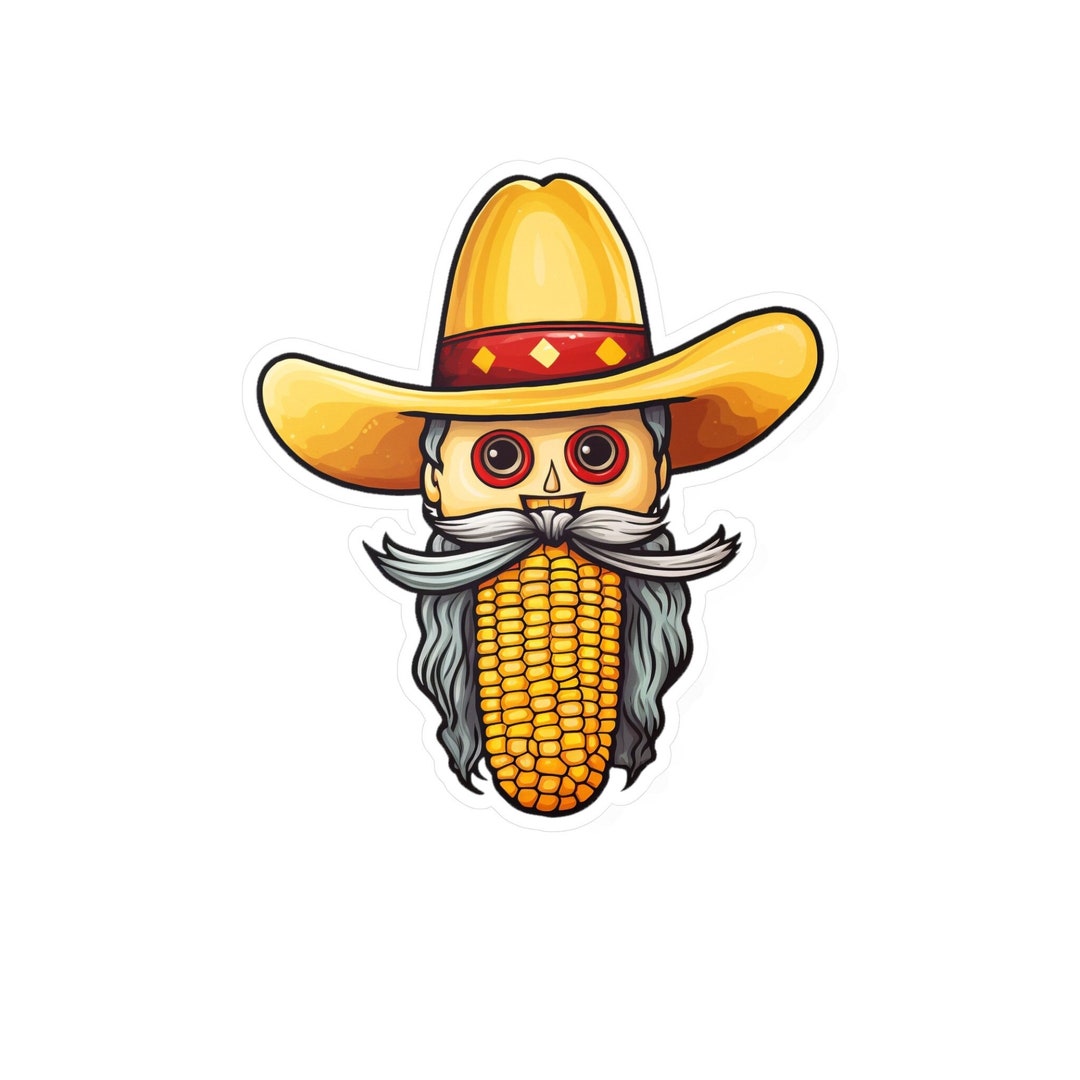Western Corn Kickin' Cowboy Cob-face Corny Sticker /kiss-cut Vinyl ...