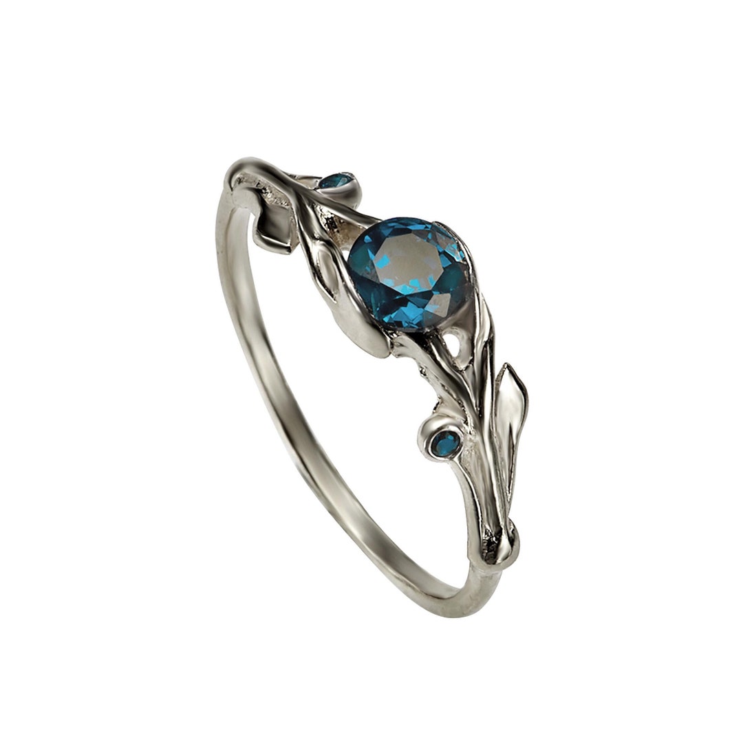 London Blue Topaz Leaves Gold Tree Engagement Ring, Natural London Blue ...