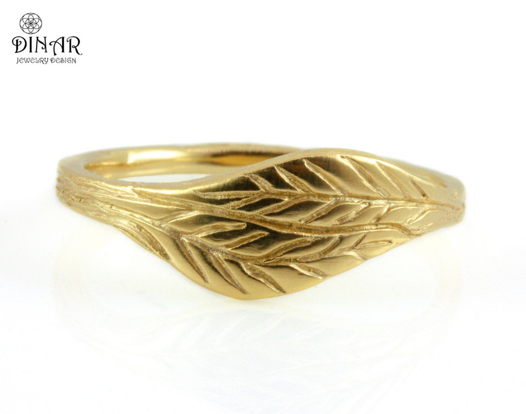 Gold Leaf Ring , 14k Yellow Gold , Textured Engraved Leafs , Leaves ...