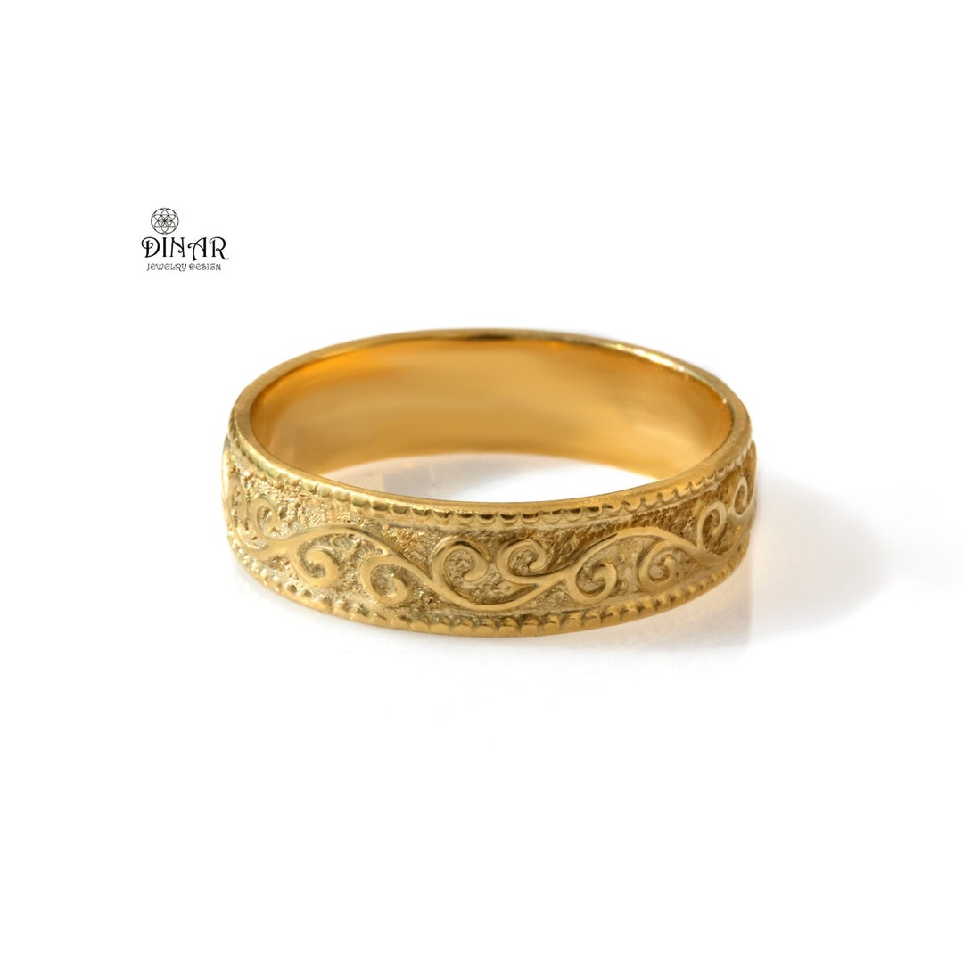 Vintage Scrolls Leaves 14k Gold Wedding Ring Band, Women Vintage Style ...