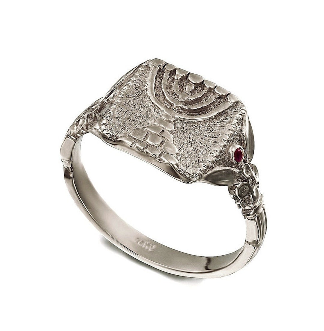 Sliver Menorah Ancient Signet Ring for Women, Handmade Antique Style ...