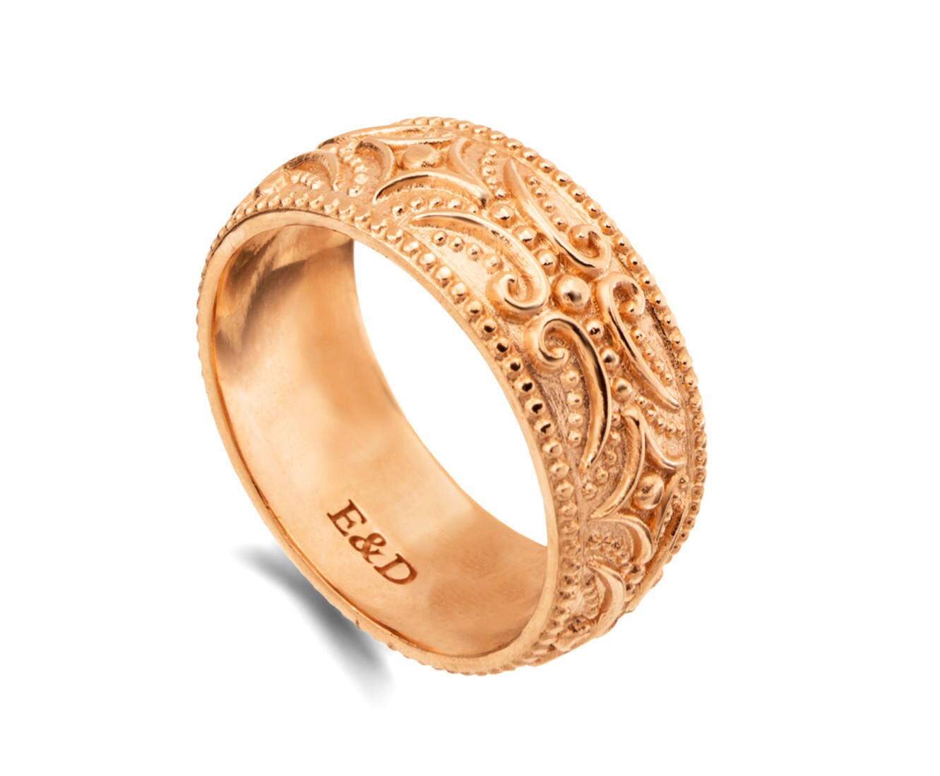 Wide Gold Ring , Milgrain Tribal Band, Solid Gold Men's Wedding Band ...