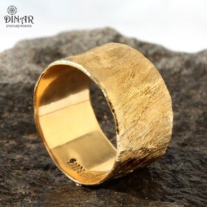 Large Gold Ring, Handmade Rustic Men Ring, 14k Yellow Gold Wide Wedding ...
