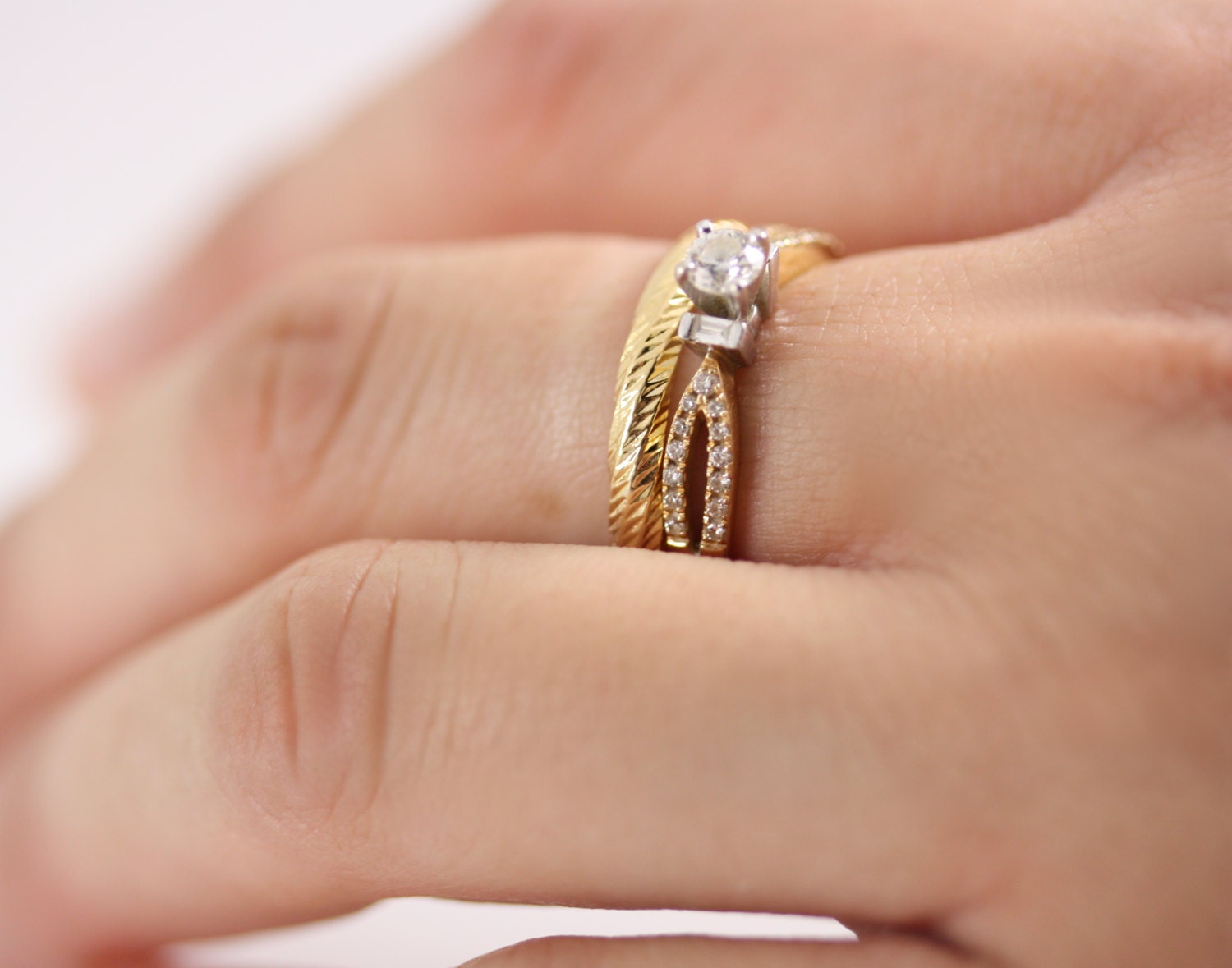 14k Yellow Gold Stack Ring Stackable Thin Wedding Ring Wavy | Etsy