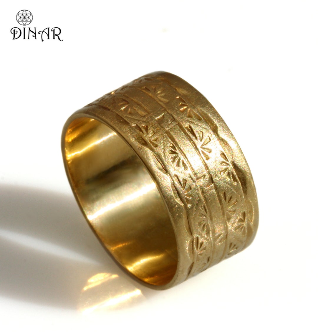 18k Gold Engraved Vintage Pattern Wide Men's Wedding Ring, Wide 18k ...