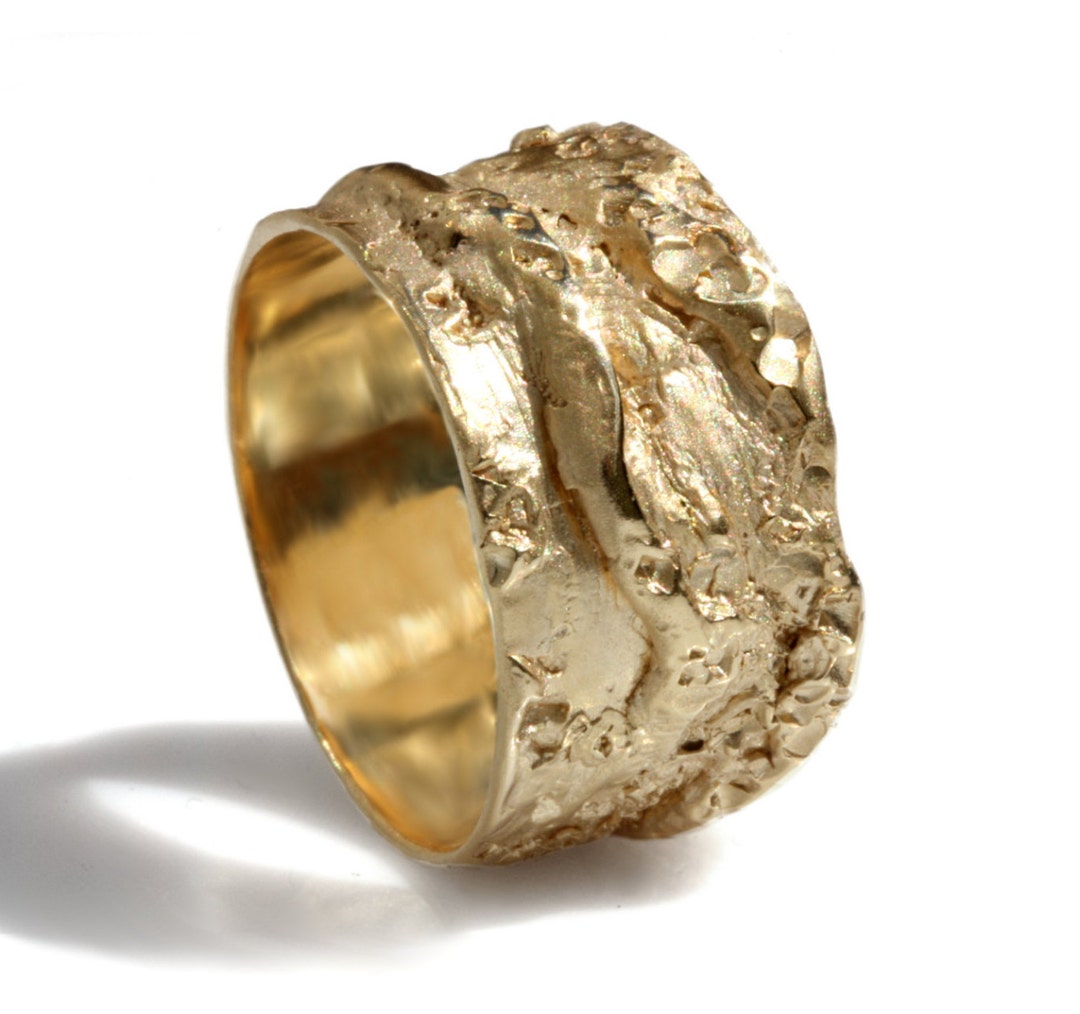 Rustic Organic Chunky Thick Gold Wedding Ring, Heavy Large Gold Band ...