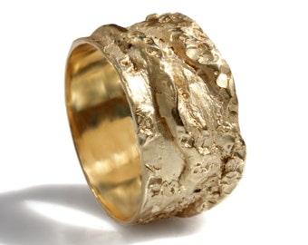 Gold Chaos With Gold Lining 8mm Wide Wide Wedding Band 18k - Etsy