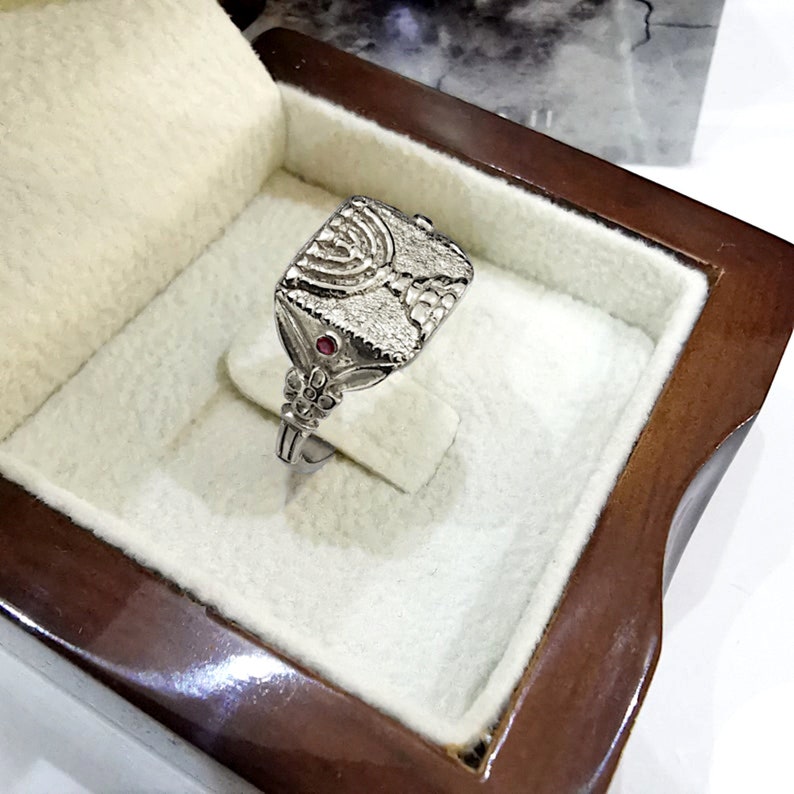Sliver Menorah Ancient Signet Ring for Women, Handmade Antique Style ...