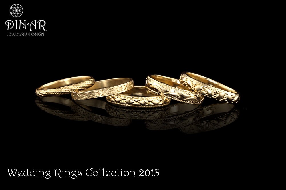 18k Gold Flower Wedding Band Ring Handmade Engraved Wedding | Etsy