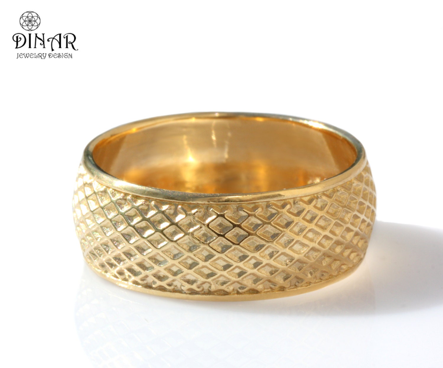 14k Gold Wedding Band, Men's Gold Band, Geometric Pattern ,wedding Ring ...