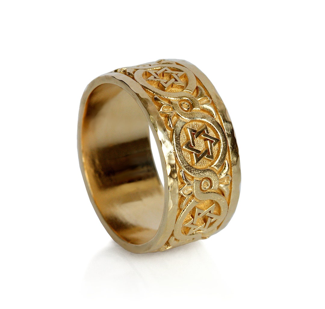 Magen David Wide Gold Wedding Ring ,star of David Gold Ring Band ...