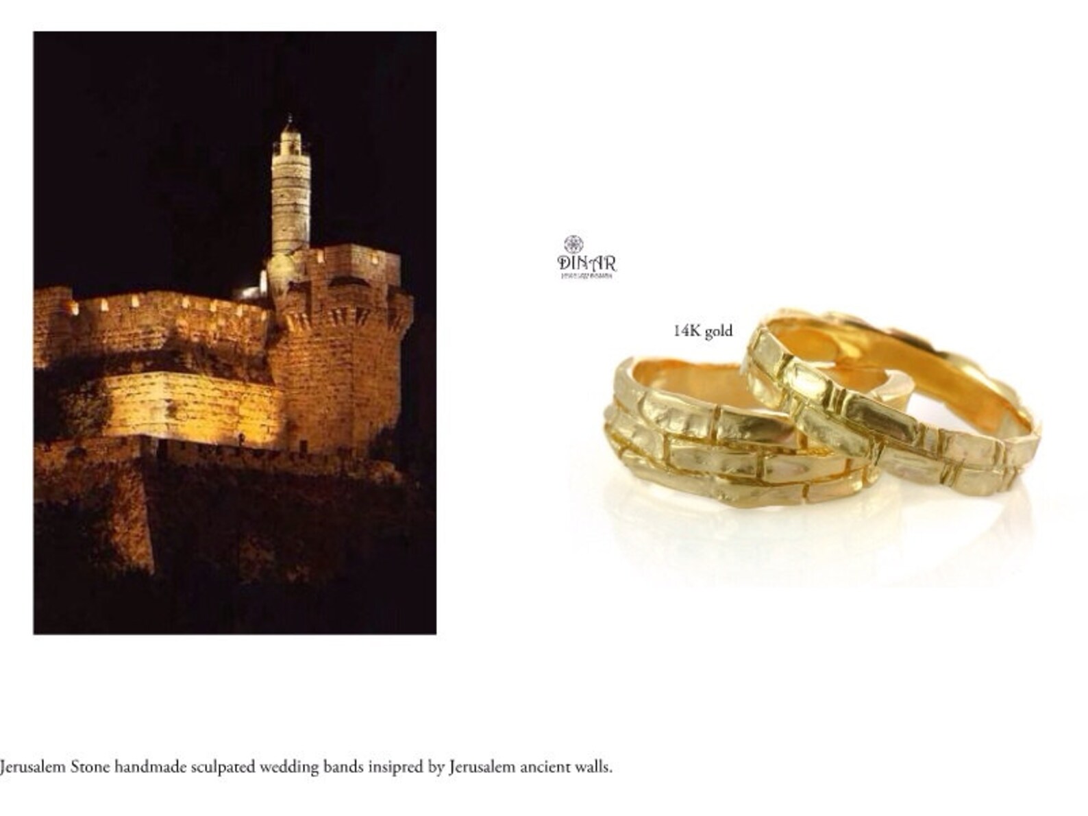 Jerusalem Wall Wedding Ring Set 14k Solid Gold rustic Men - Etsy