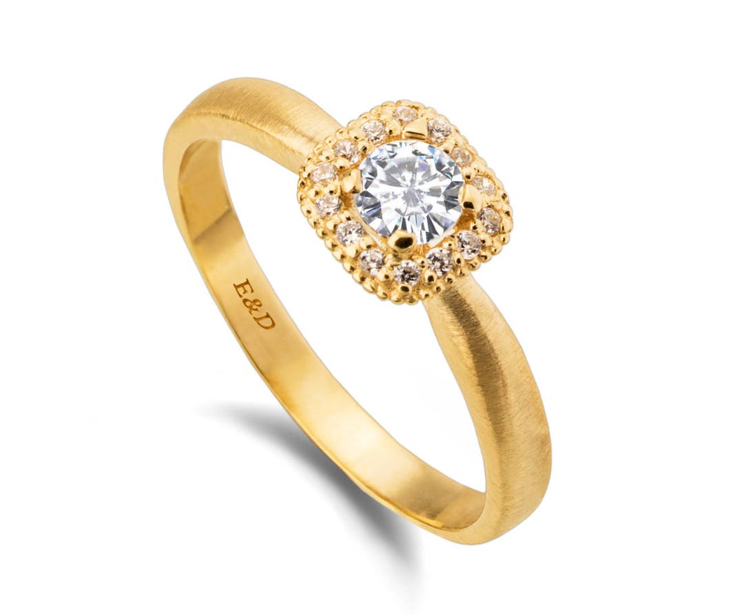 Square Halo Engagement Ring 0.25ct, Matte Smooth Finish Classic ...