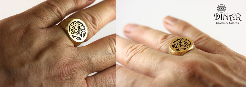 14k Gold signet ring 'shma Israel' men wide gold ring | Etsy