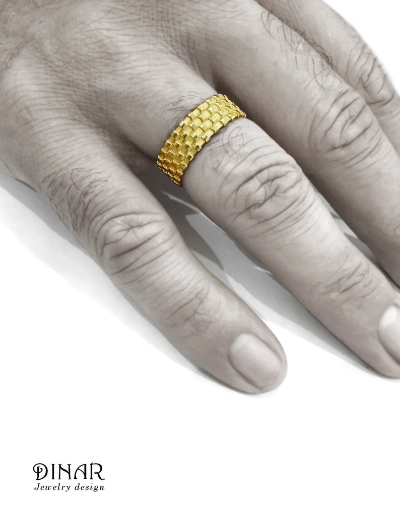 Woven Ring, Gold Men Band, Modern Wide Gold Wedding Band, Geometric ...