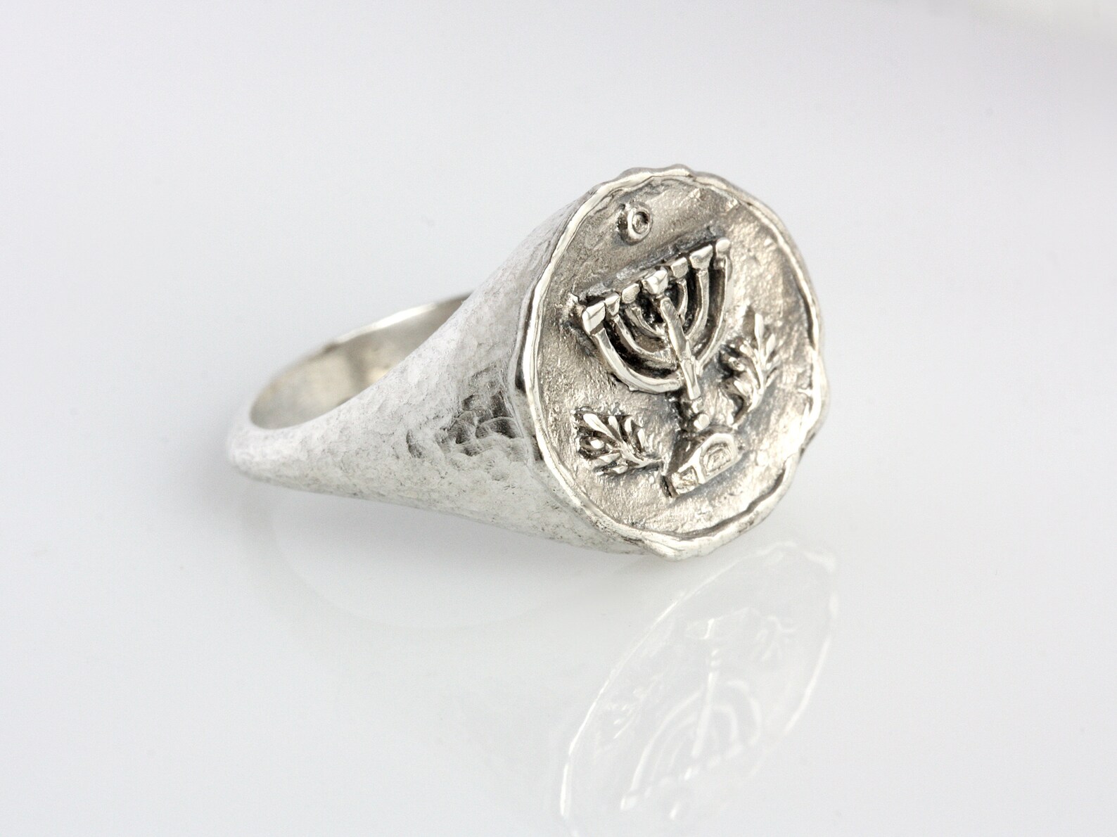 Silver Jewish Menorah Signet Ring, Israeli Antique Style Ring Jewish ...