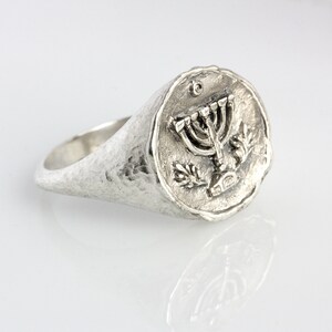 Silver Jewish Menorah Signet Ring, Israeli Antique Style Ring Jewish ...