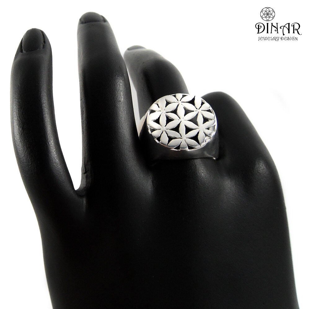 14k Gold Flower of Life Signet Ring, Floral Design, 14k Gold Handmade ...