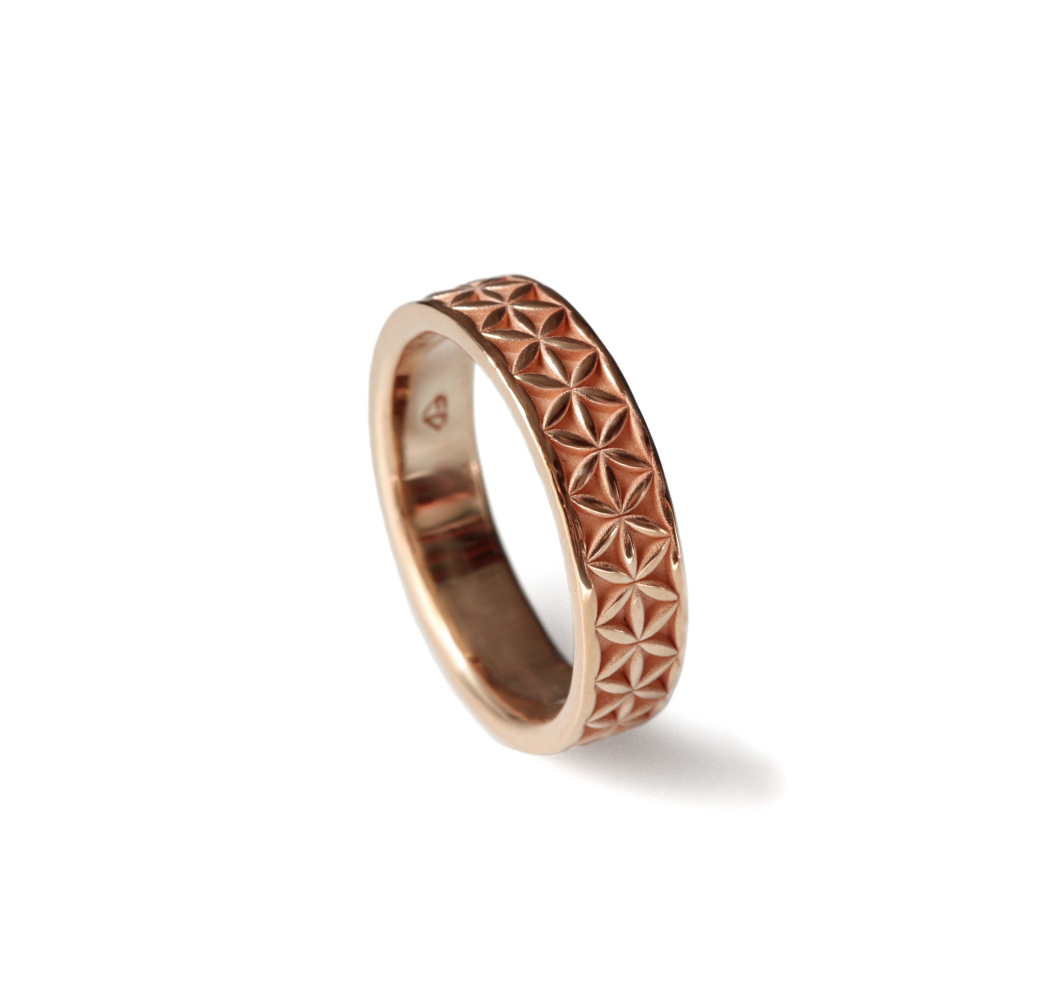 Flower of Life Floral Wedding Ring 14k Solid Gold Comfort Fit Band - Etsy