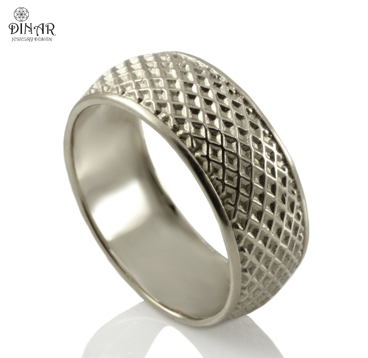 14k Gold Wedding Band, Men's Gold Band, Geometric Pattern ,wedding Ring ...