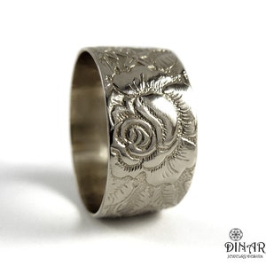Rose Flower 18k Gold Engraved Wide Wedding Ring Band ,victorian Style ...
