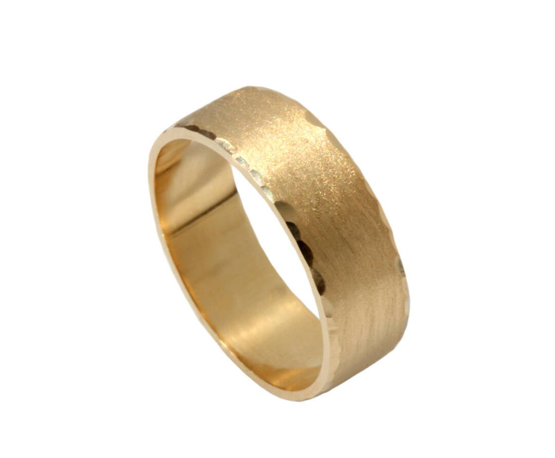Flat Classic Mens Gold Wedding Band , Matte Finish Brushed Gold Ring ...