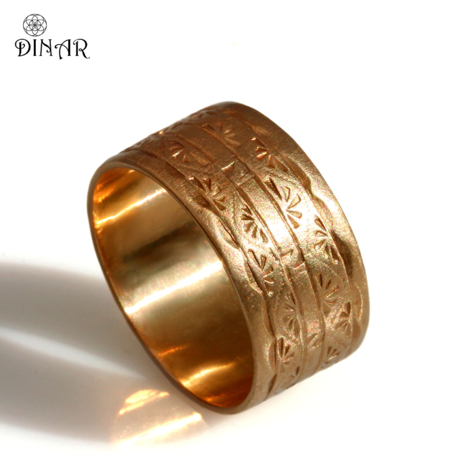 18k Gold Engraved Vintage Pattern Wide Men's Wedding Ring | Etsy