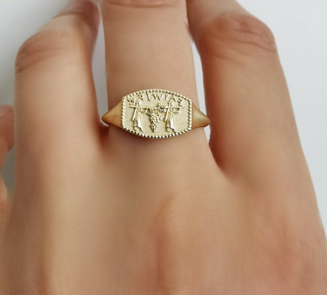 Jerusalem Signet Ring Antique Ancient Hebrew Letters 14k 18k | Etsy