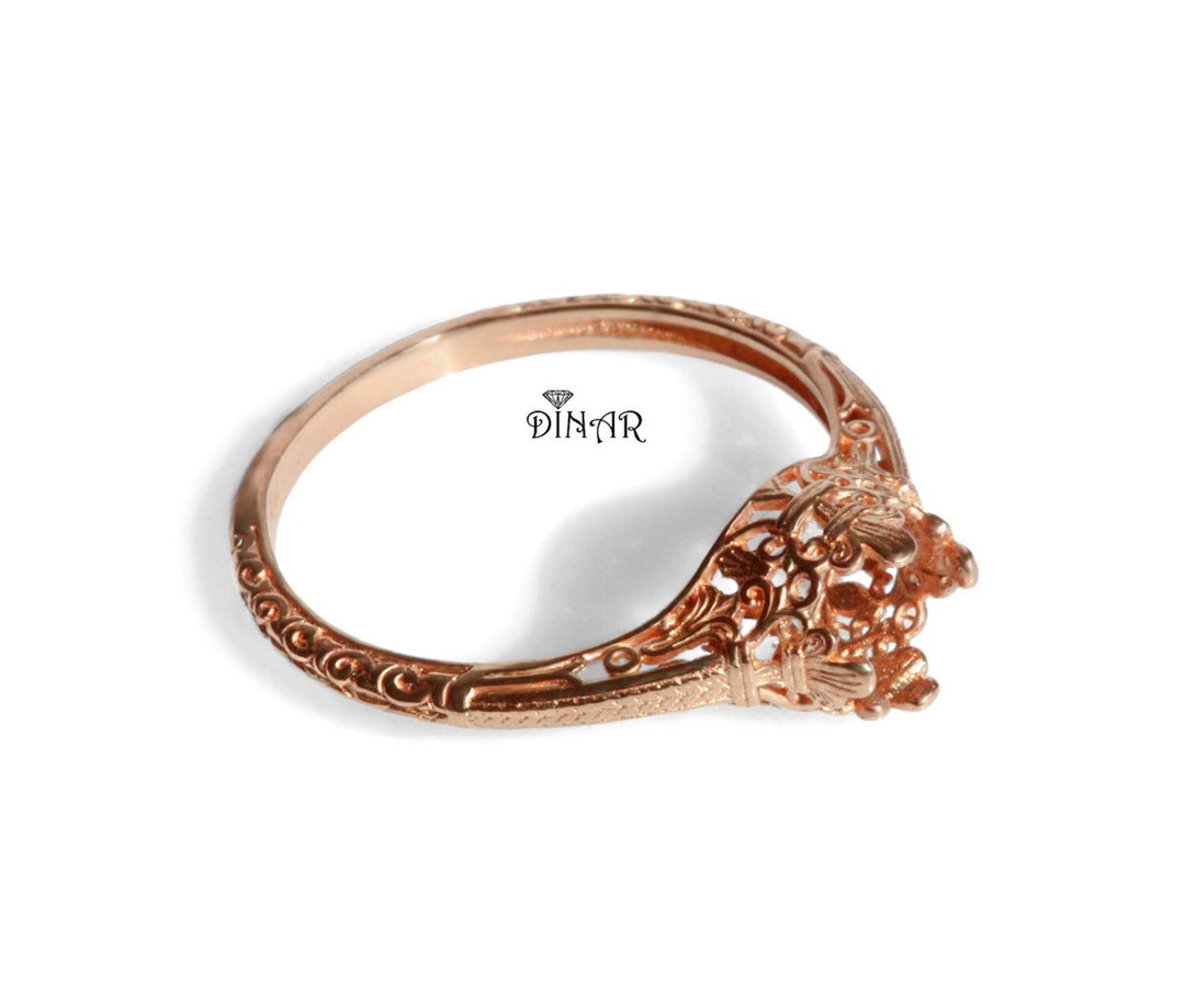 14k Rose Gold Ring Filigree Setting, Vintage Ring Setting, Engagement ...