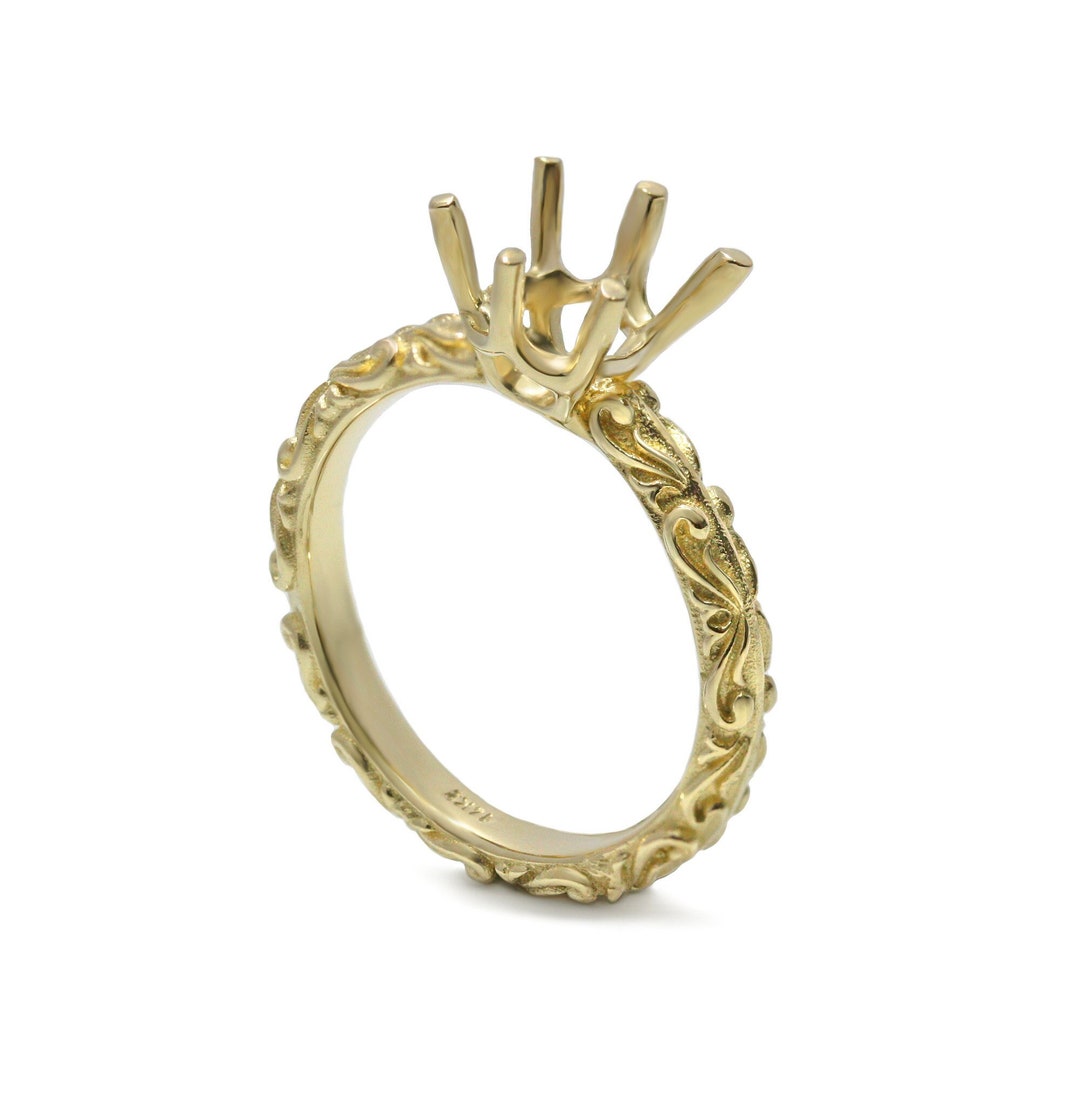 Ring Setting 6 Prongs, 14k Solid Gold Solitaire Ring Without Gemstone ...
