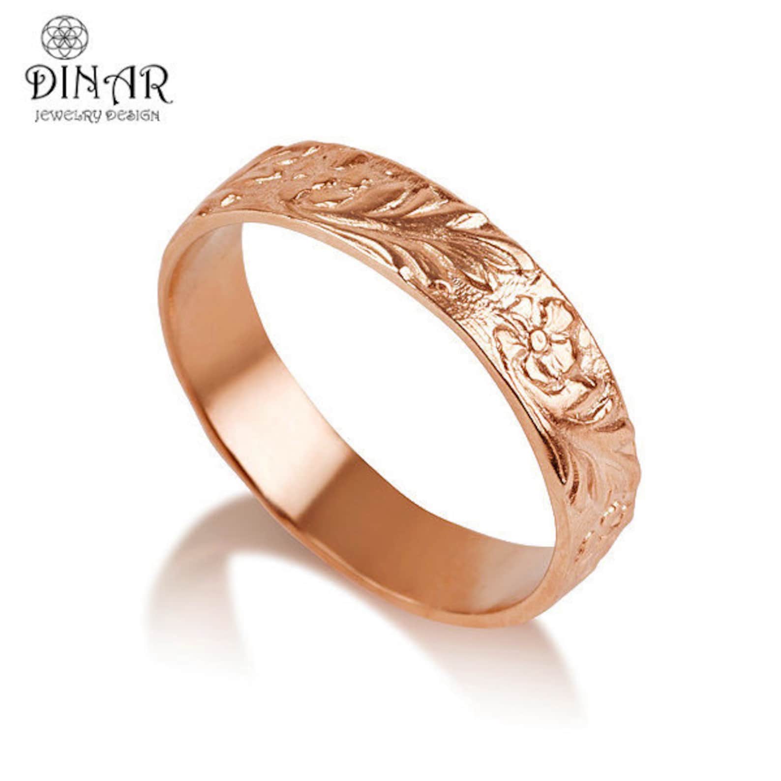 Engraved flowers leaves women wedding ring handmade floral | Etsy