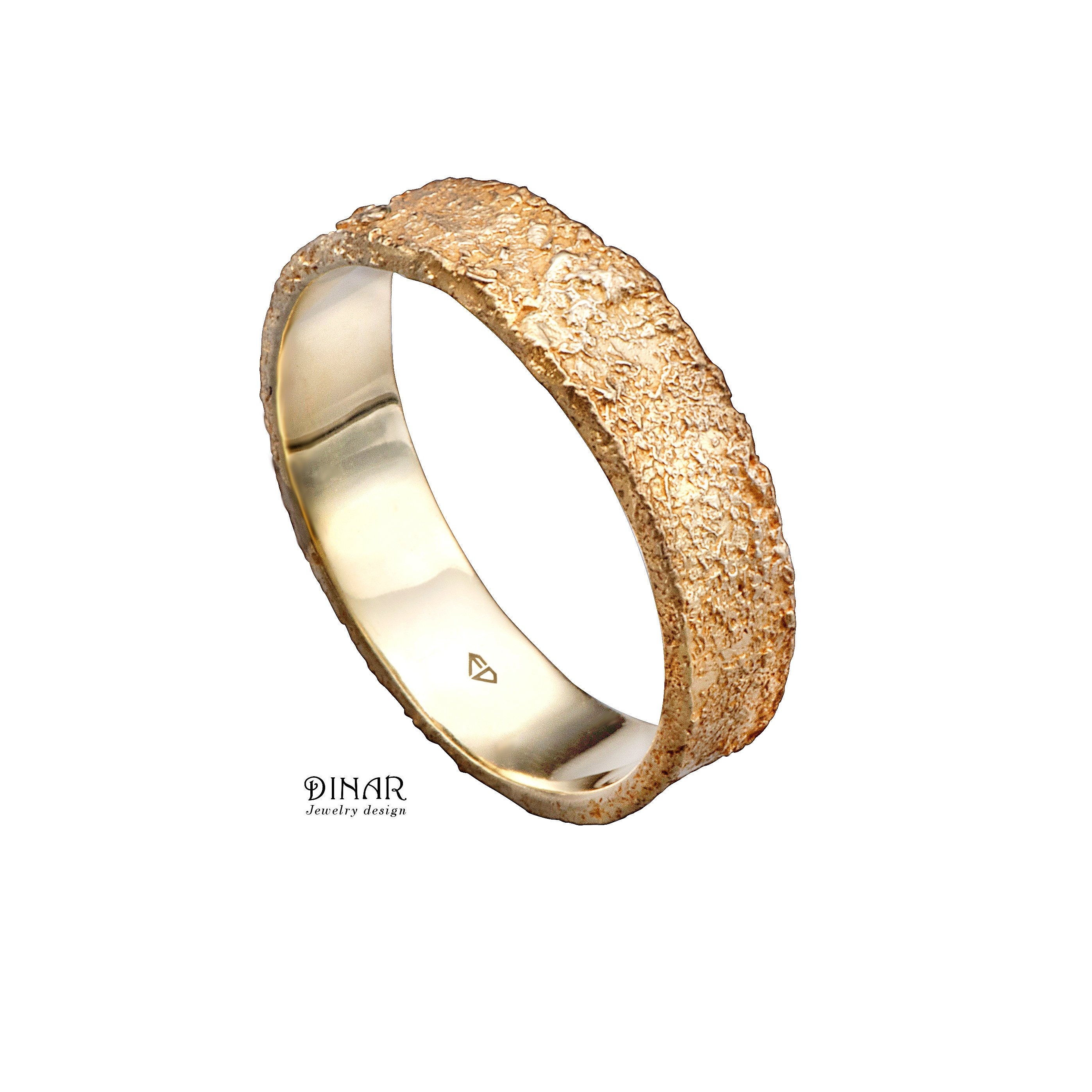 Rustic 14k gold wedding ring organic style matte sand texture | Etsy