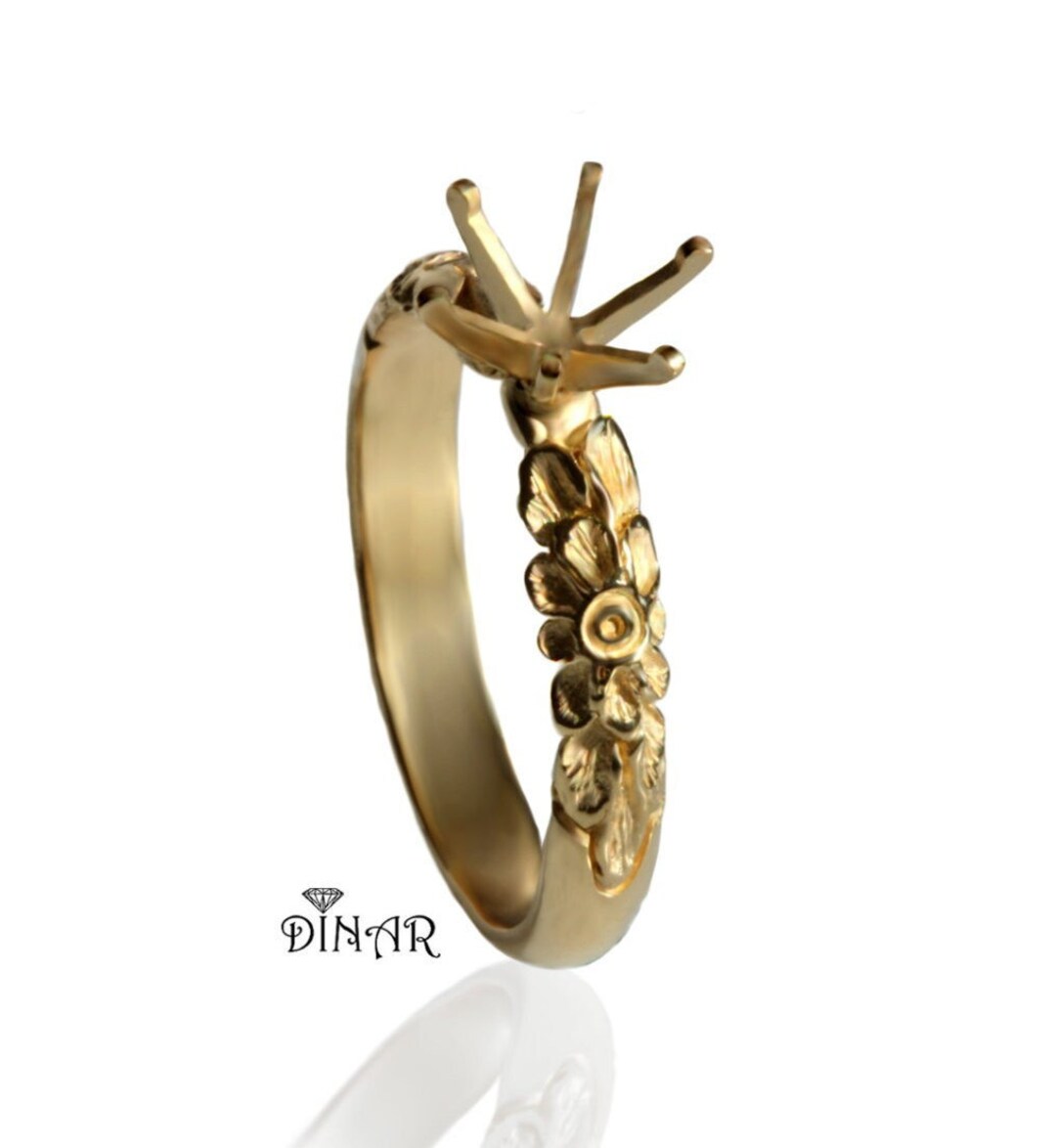 14k Gold Ring Setting Without Gemstone, Floral Ring Setting Vintage ...