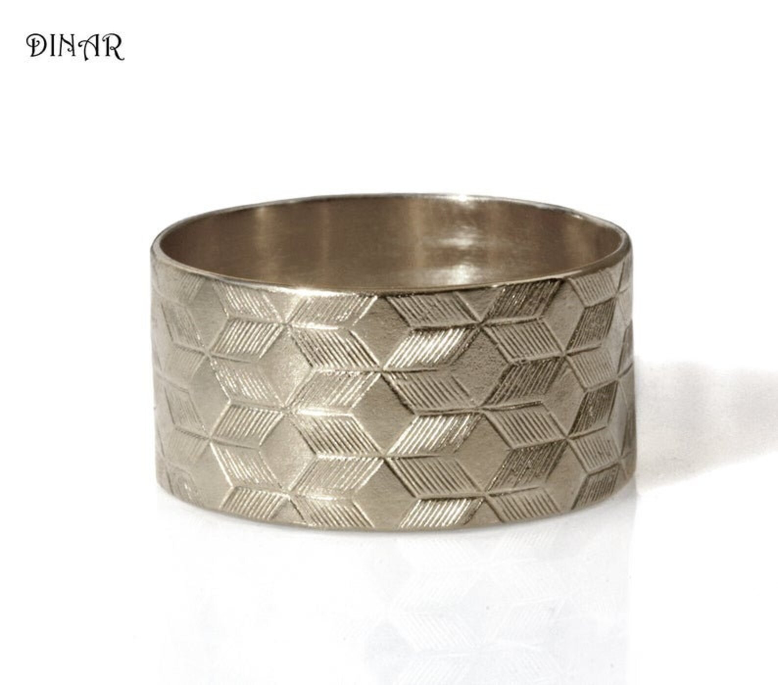 Gold Wide Man Wedding Ring Rhombus Geometric Textured 14k - Etsy